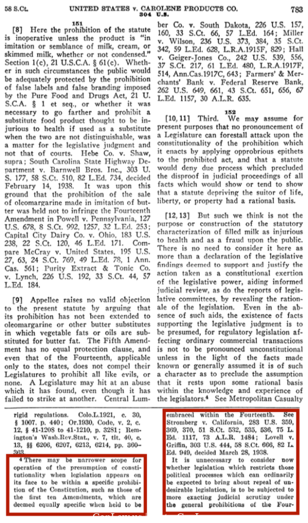 An Introduction to Constitutional Law » United States v. Carolene Products